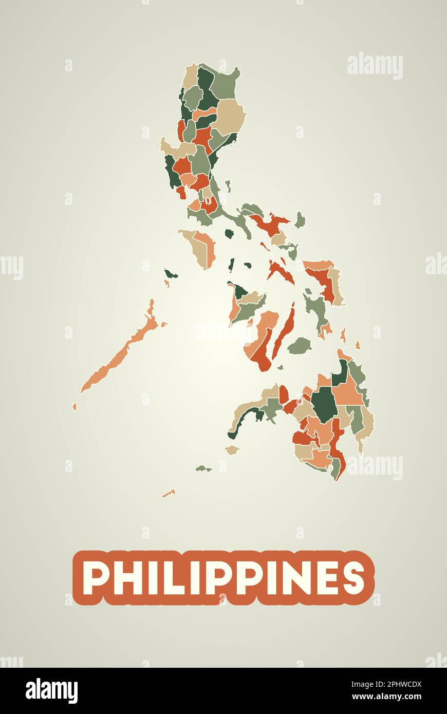 Philippines poster in retro style. Map of the country with regions in ...