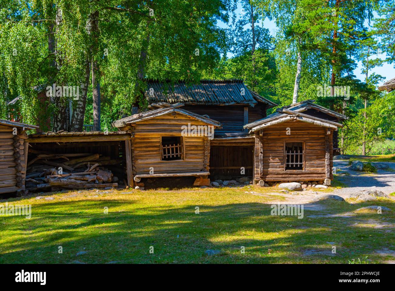 Wooden buildings at Seurasaari Open-Air Museum in Helsinki, Finland ...
