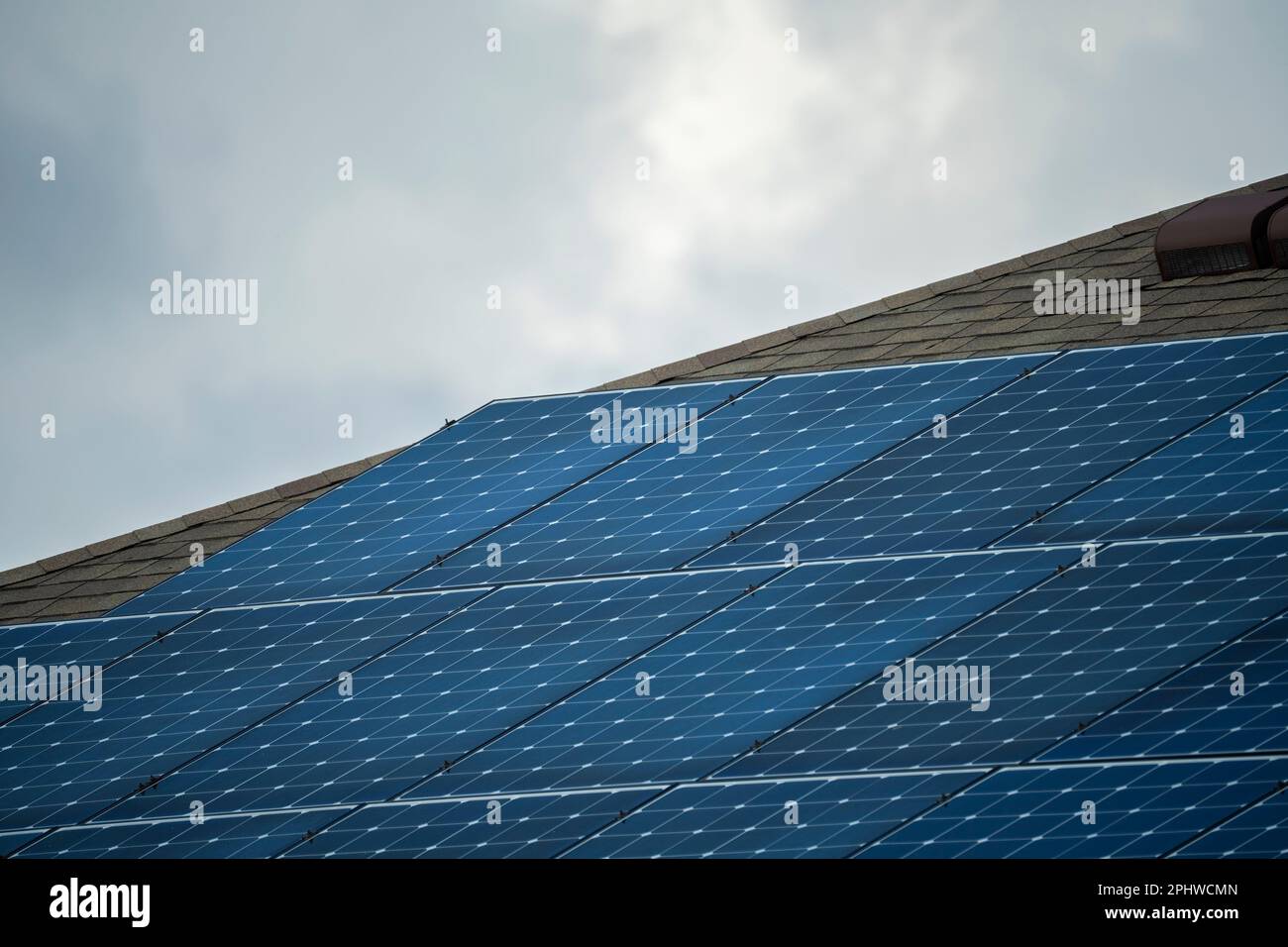 Standard american residential house with rooftop covered with solar ...
