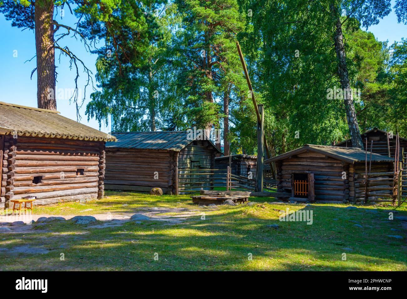 Wooden buildings at Seurasaari Open-Air Museum in Helsinki, Finland ...
