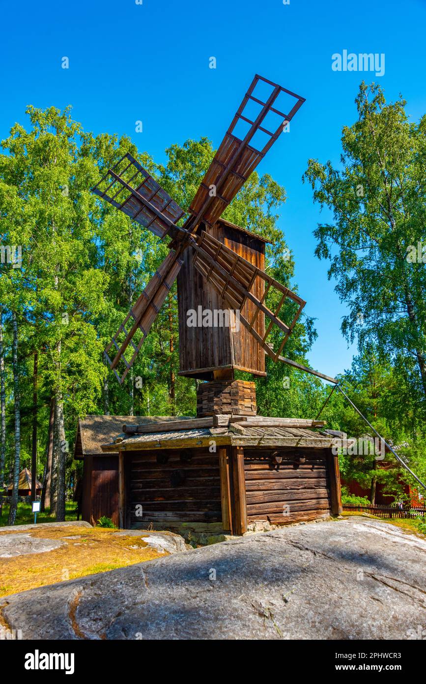 Wooden windmill at Seurasaari Open-Air Museum in Helsinki, Finland ...