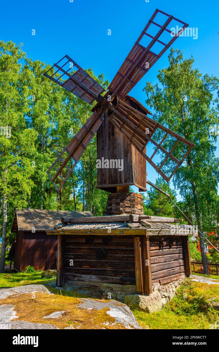 Wooden windmill at Seurasaari Open-Air Museum in Helsinki, Finland ...