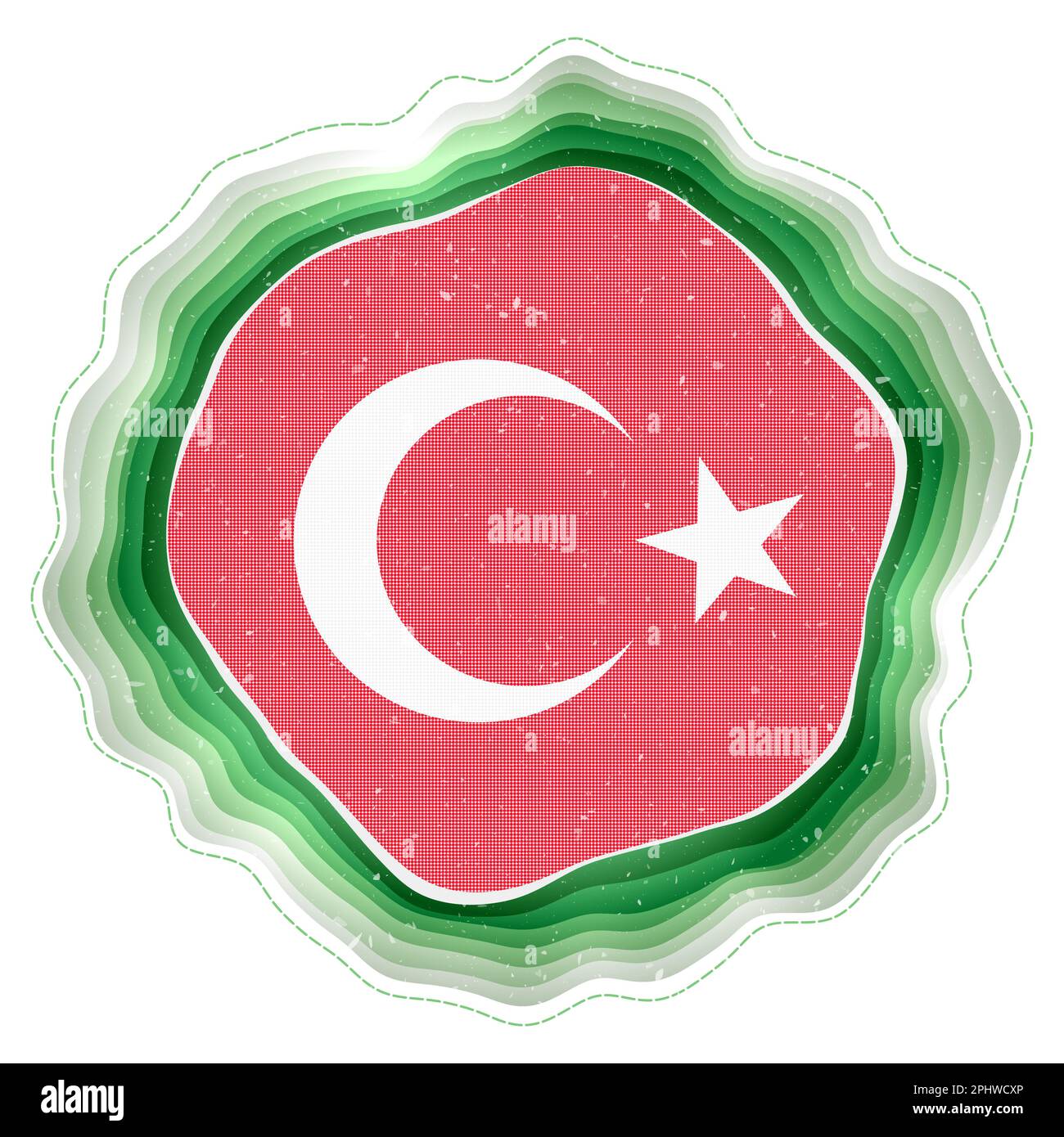 Turkey flag in frame. Badge of the country. Layered circular sign around Turkey flag. Appealing ...
