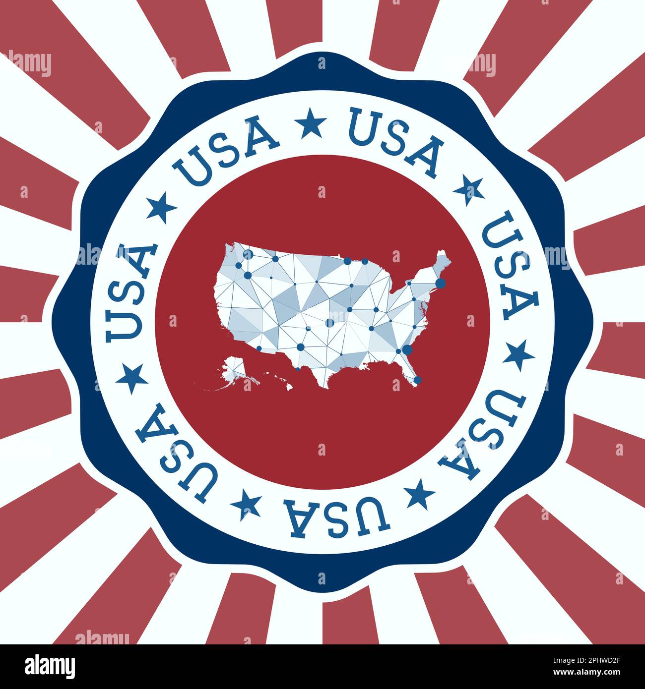 USA Badge. Round logo of country with triangular mesh map and radial ...