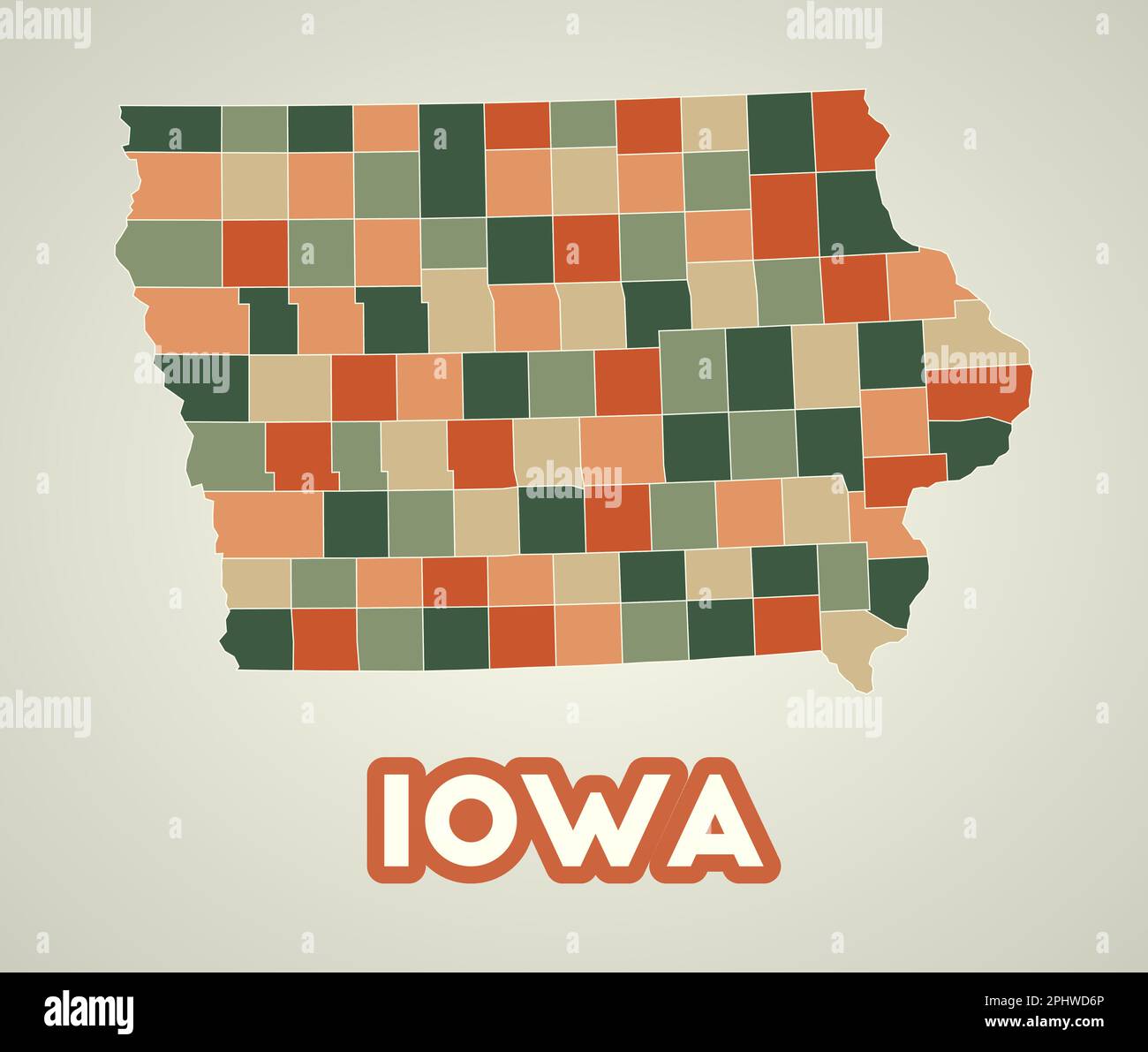 Iowa poster in retro style. Map of the US state with regions in autumn ...