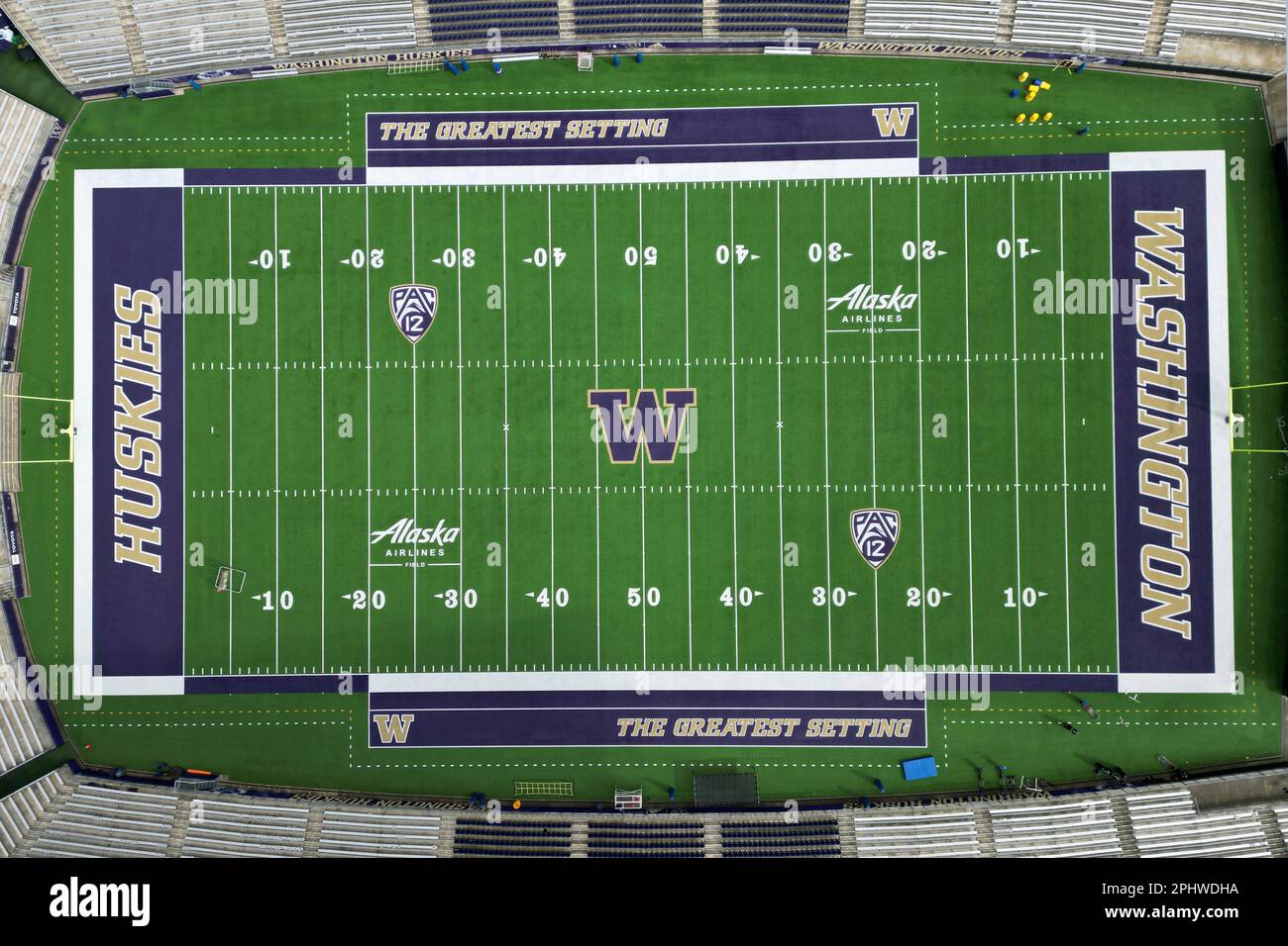 A general overall aerial view of the Washington Huskies logo at ...