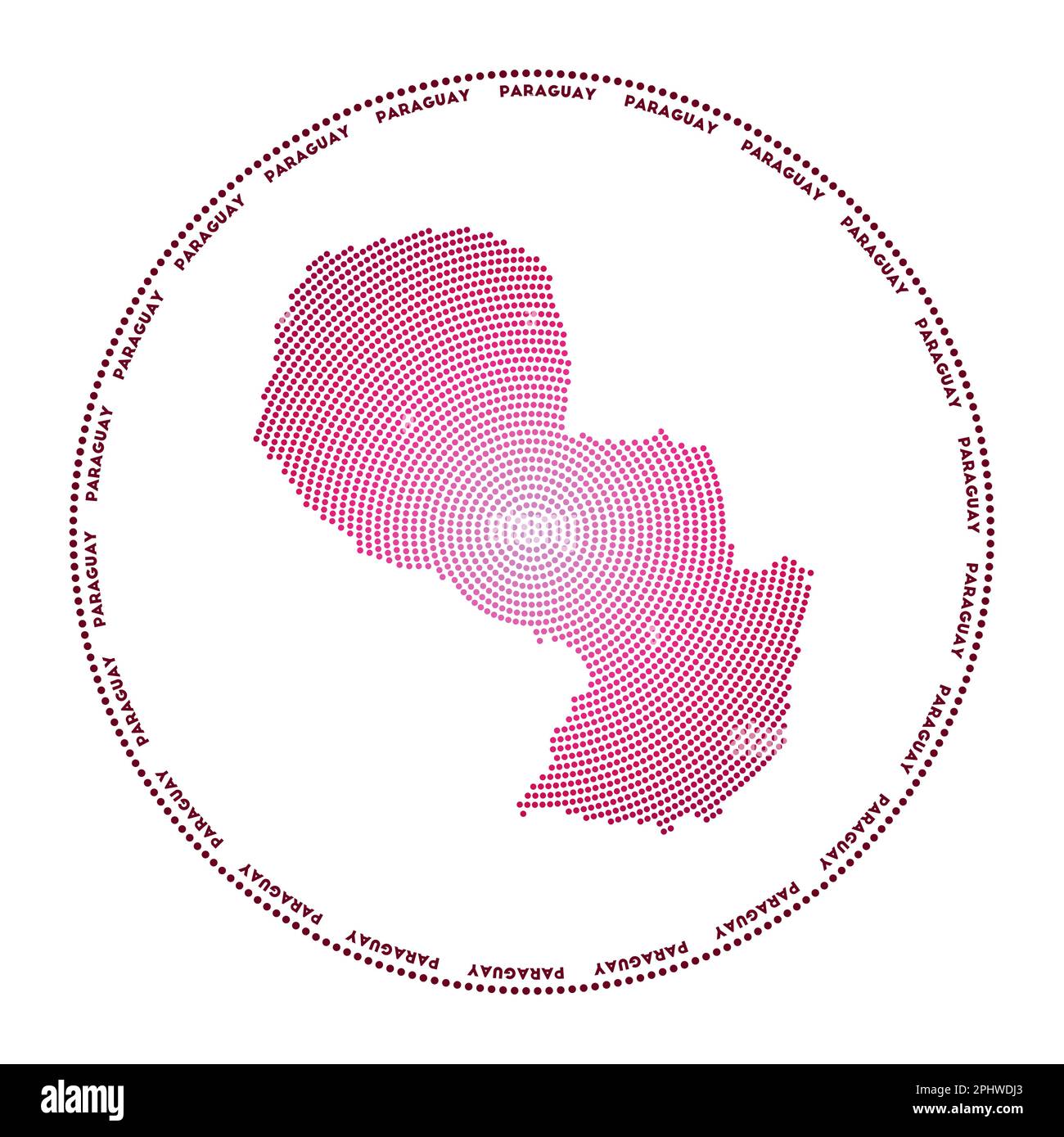 Paraguay round logo. Digital style shape of Paraguay in dotted circle with country name. Tech ...