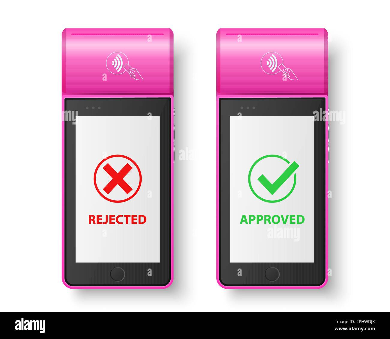 Vector 3d Pink NFC Payment Machine with Approved and Rejected Status ...
