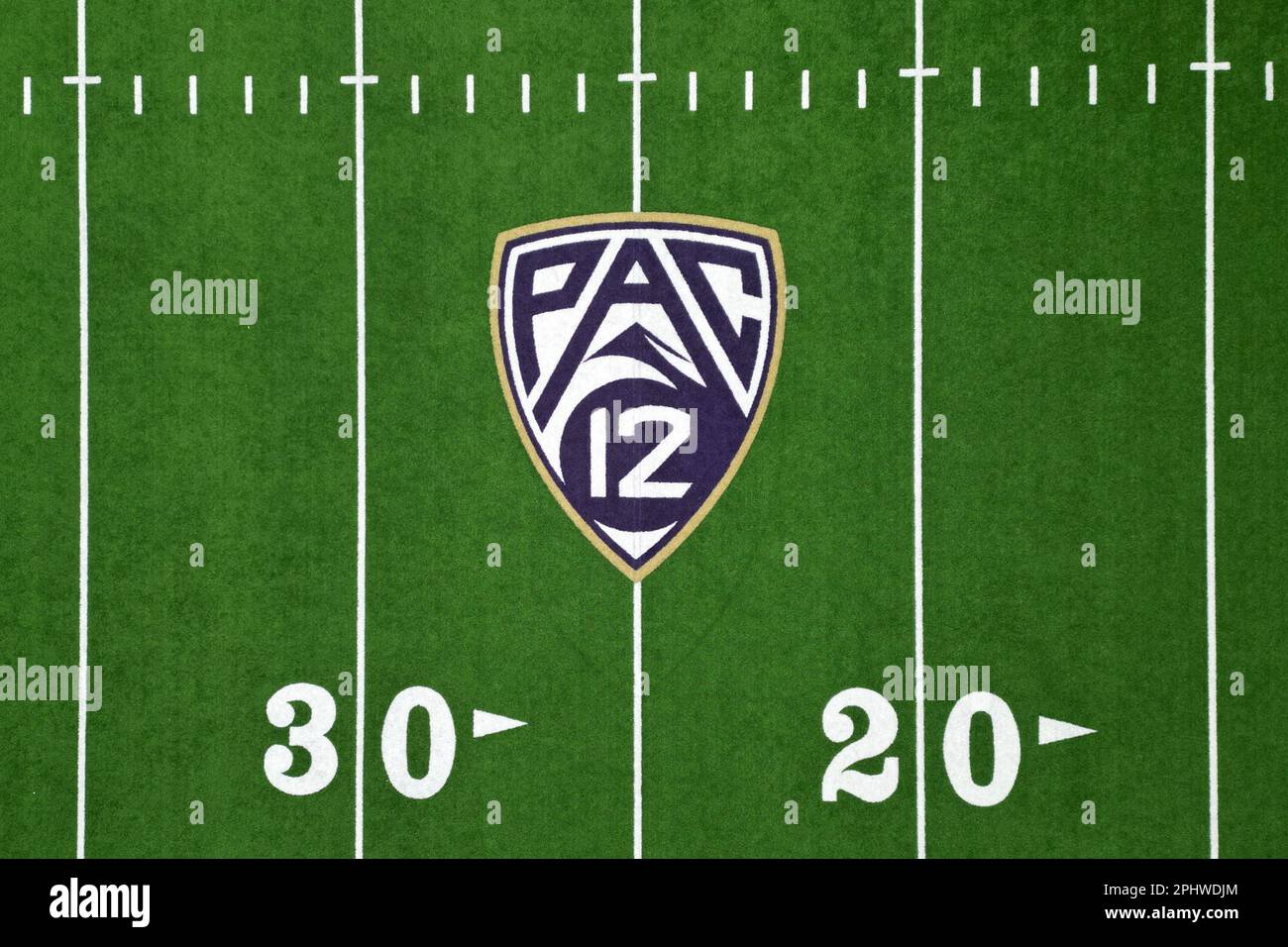 A general overall aerial view of Pac-12 Conference logo on the field at ...