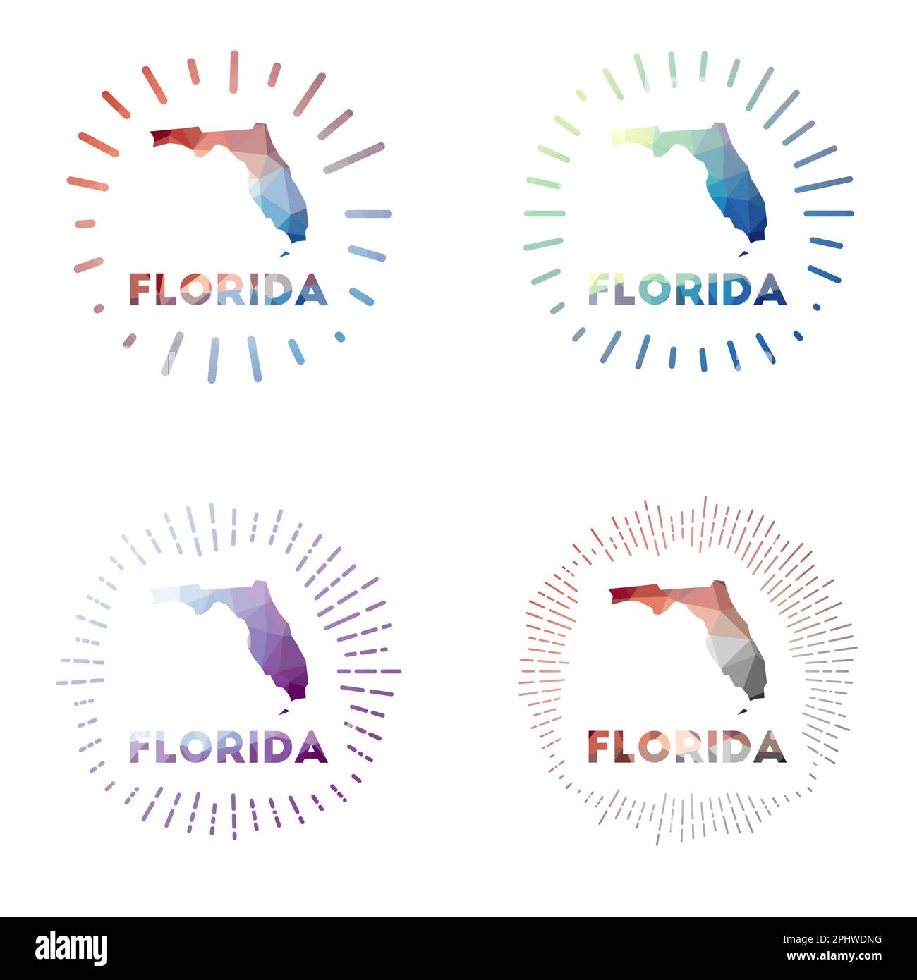 Florida low poly sunburst set. Logo of US state in geometric polygonal ...