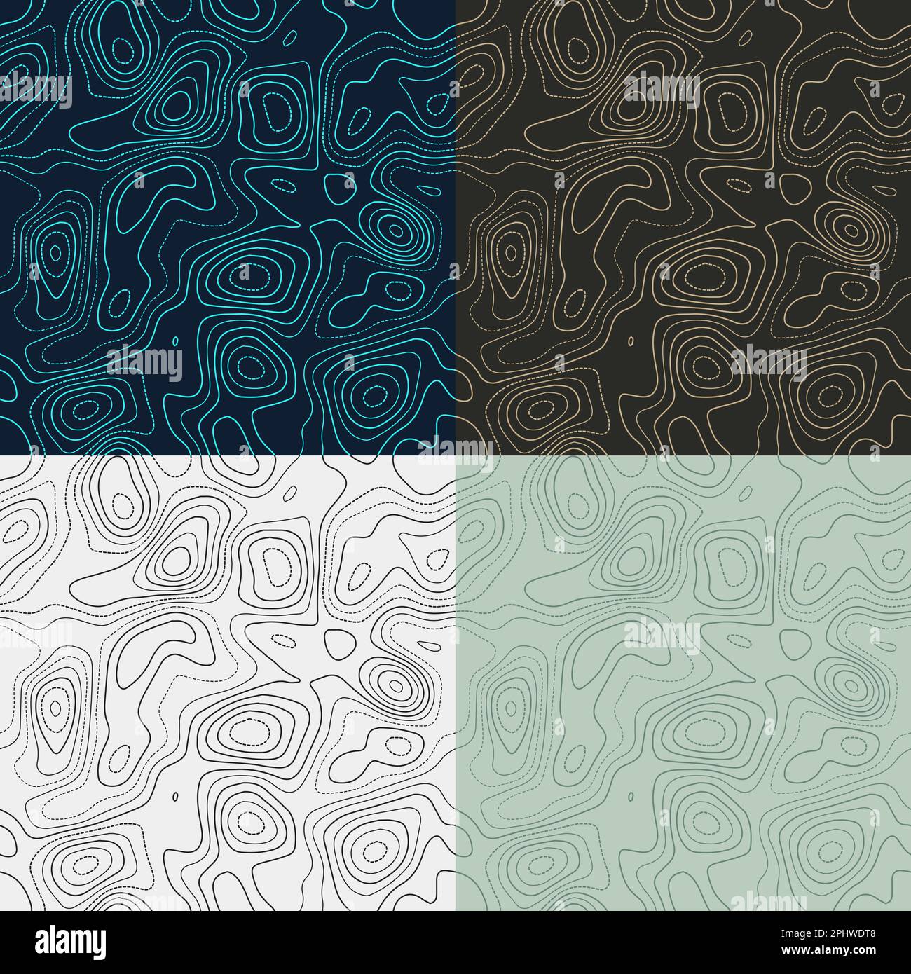 Topography patterns. Seamless elevation map tiles. Artistic isoline ...