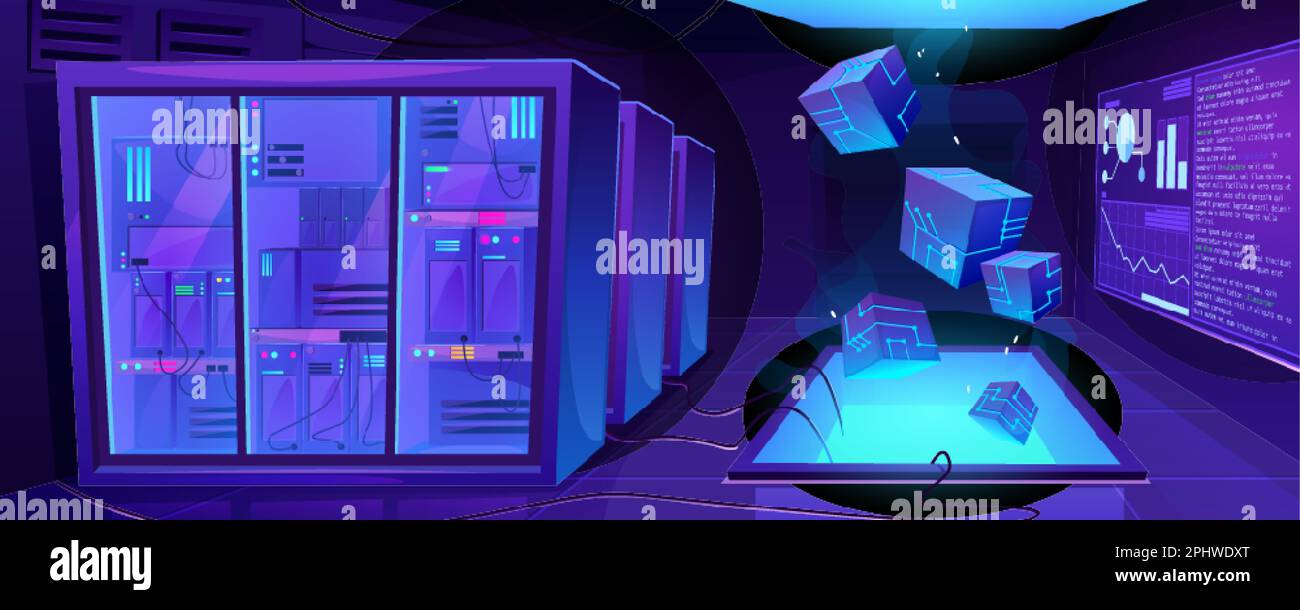 Data center room interior with server equipment. Vector cartoon ...
