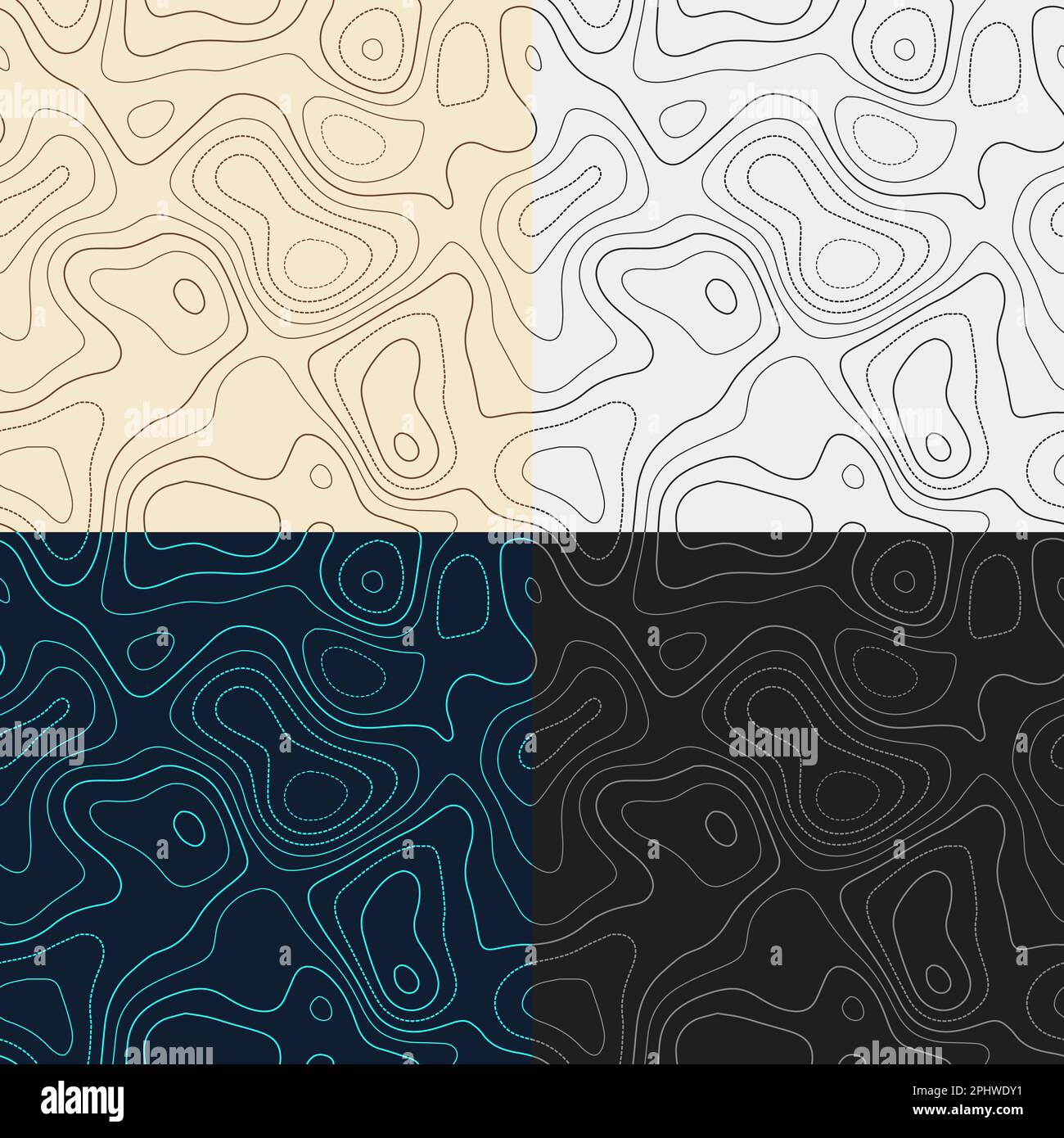 Topography patterns. Seamless elevation map tiles. Attractive isoline ...