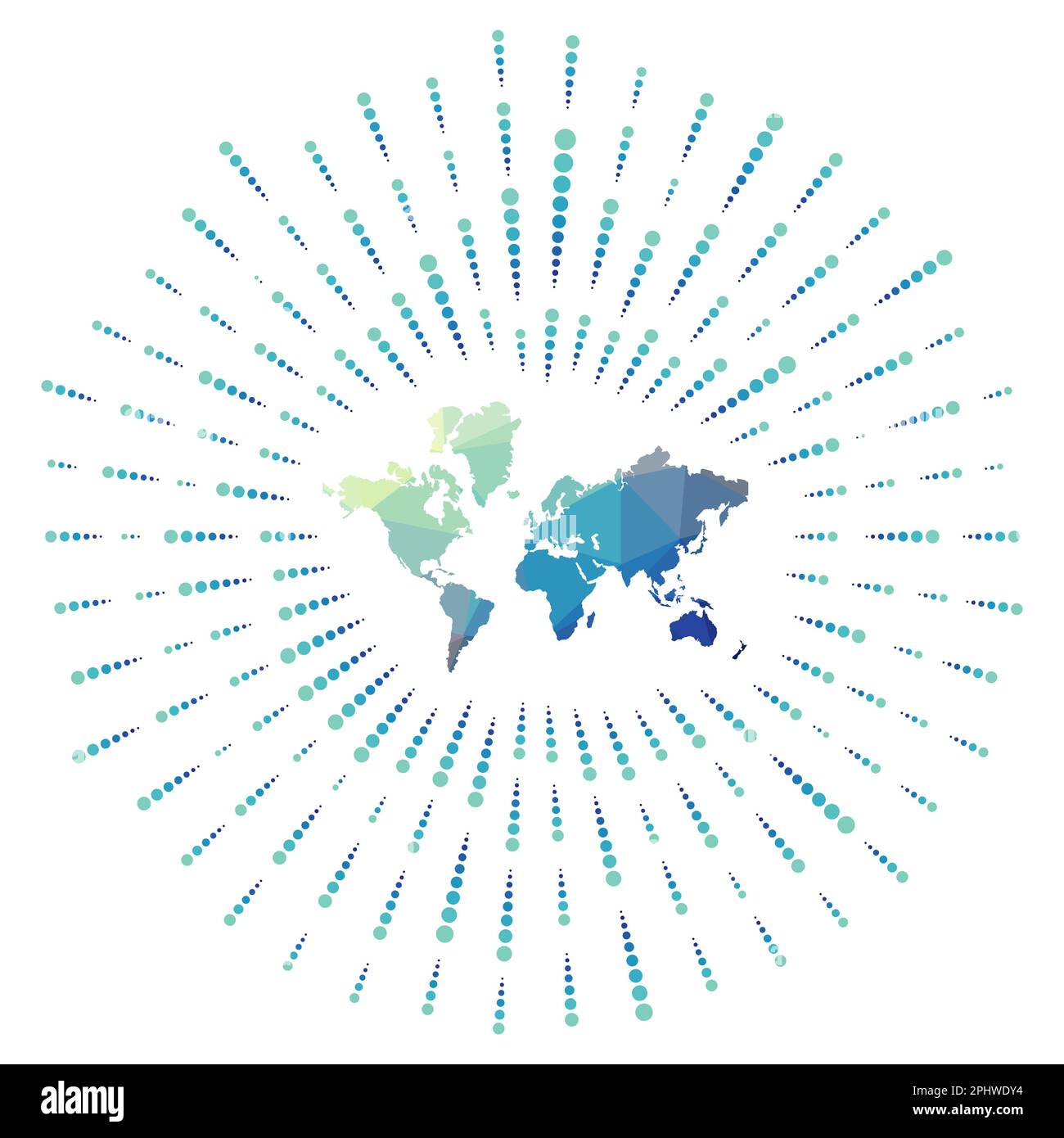Shape of the World, polygonal sunburst. The World illustration in ...