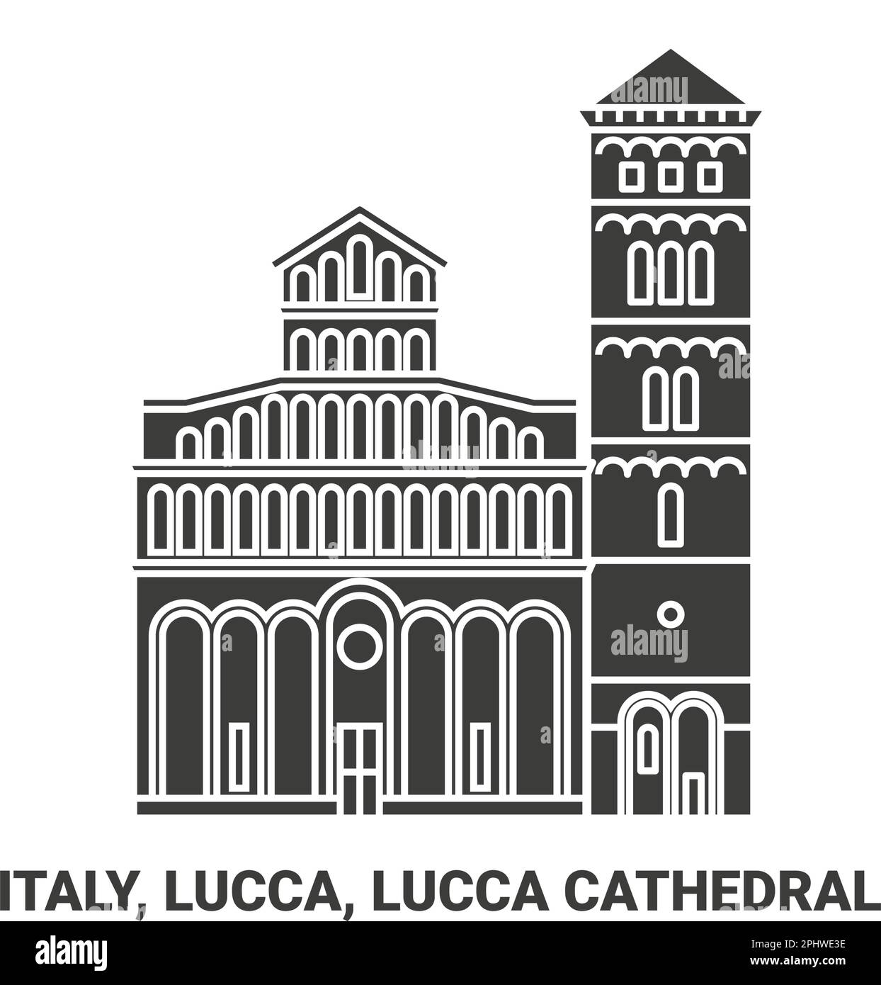Italy, Lucca, Lucca Cathedral travel landmark vector illustration Stock ...