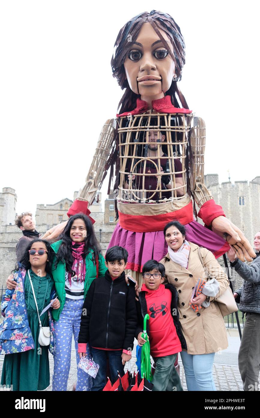 London, UK. 29th March, 2023. Little Amal, a 12-foot puppet of a Syrian ...