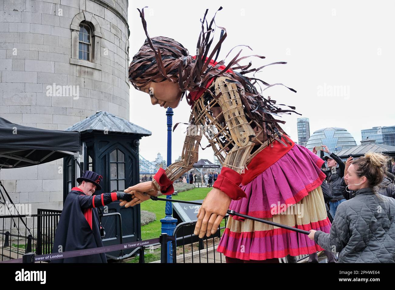 London, UK. 29th March, 2023. Little Amal, a 12-foot puppet of a Syrian ...