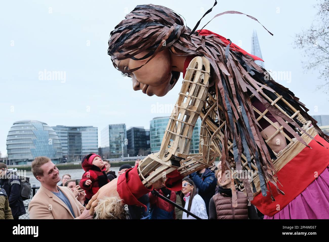 London, UK. 29th March, 2023. Little Amal, a 12-foot puppet of a Syrian ...