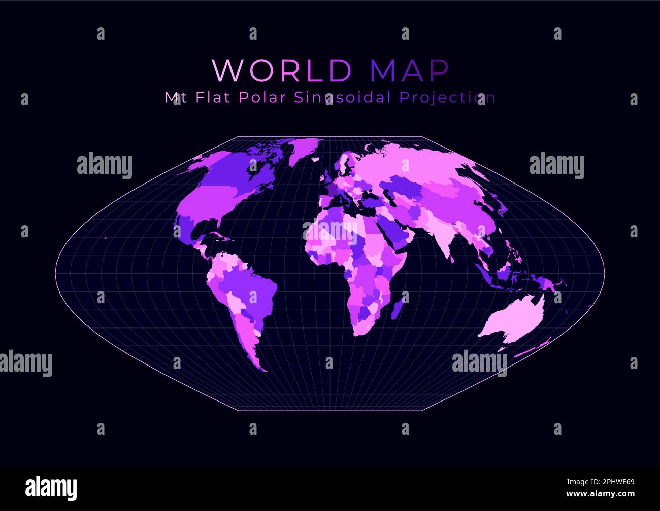 World Map. McBryde-Thomas flat-polar sinusoidal equal-area projection. Digital world ...