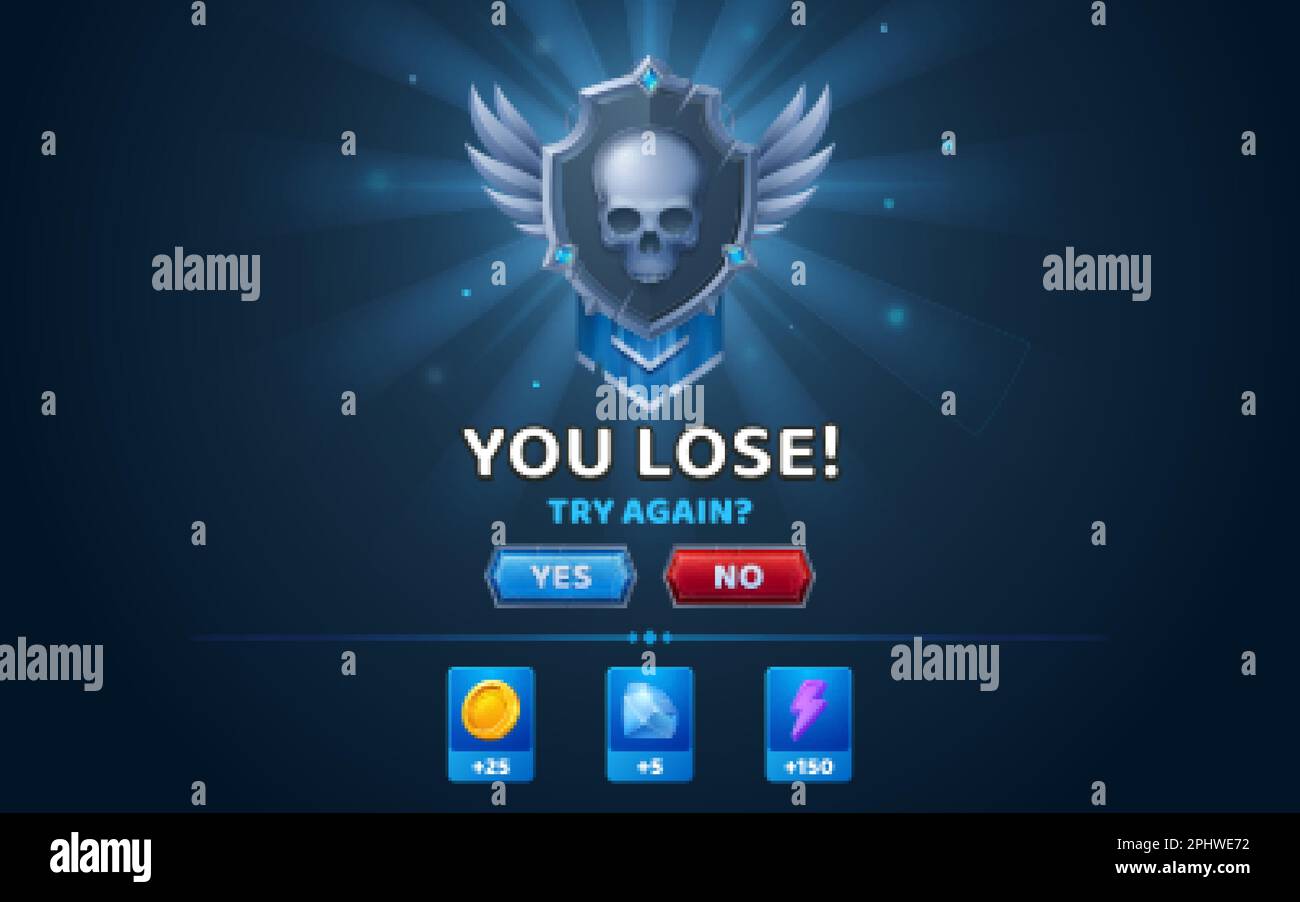 You lose computer game screen. Vector cartoon illustration of defeat ...