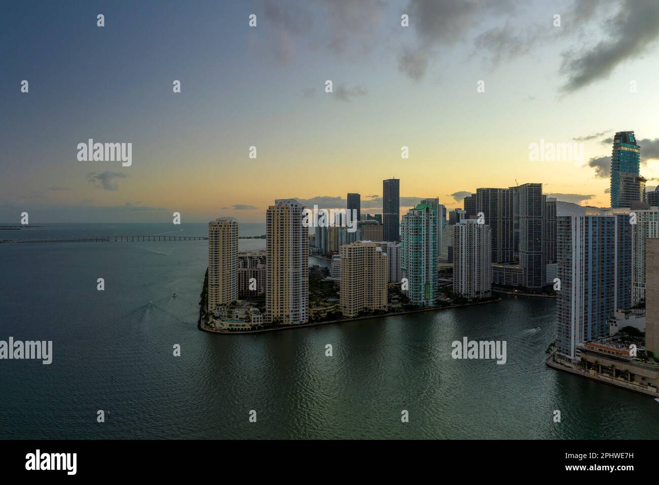 View from above of high skyscraper buildings in downtown district of ...
