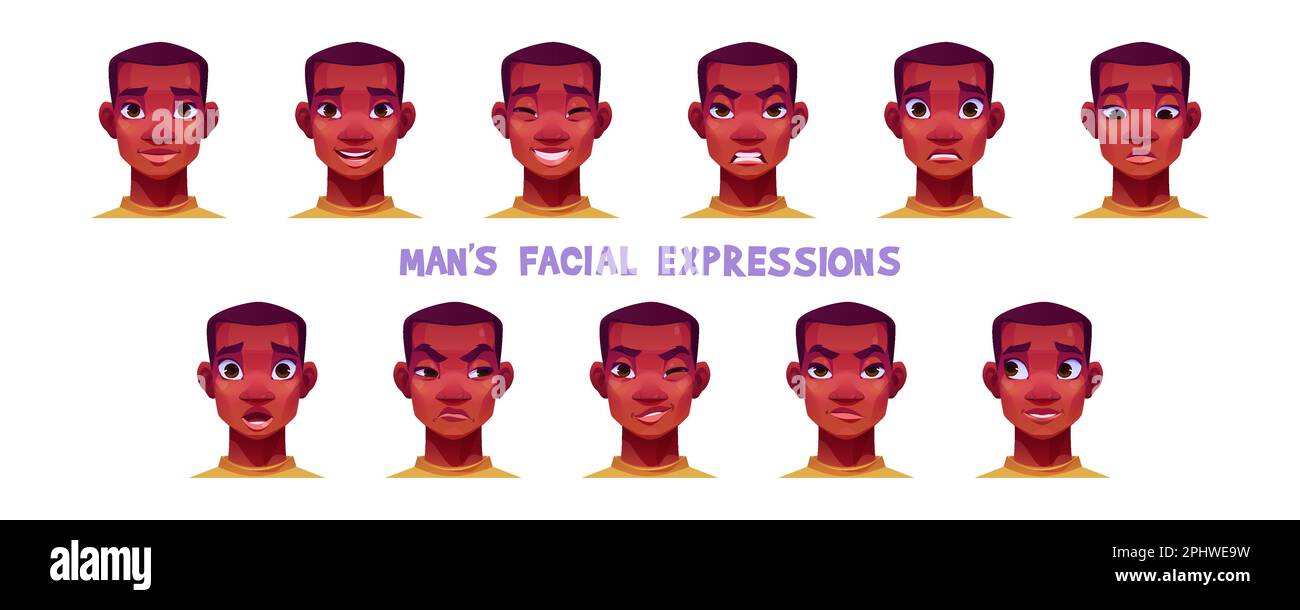 African American man facial expressions isolated on white background ...