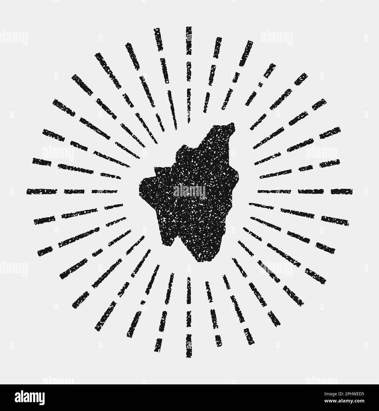 Vintage map of Lobos Island. Grunge sunburst around the island. Black ...