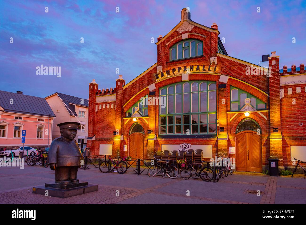 kauppahalli - Oulu Market Hall in Finland during sunset Stock Photo - Alamy
