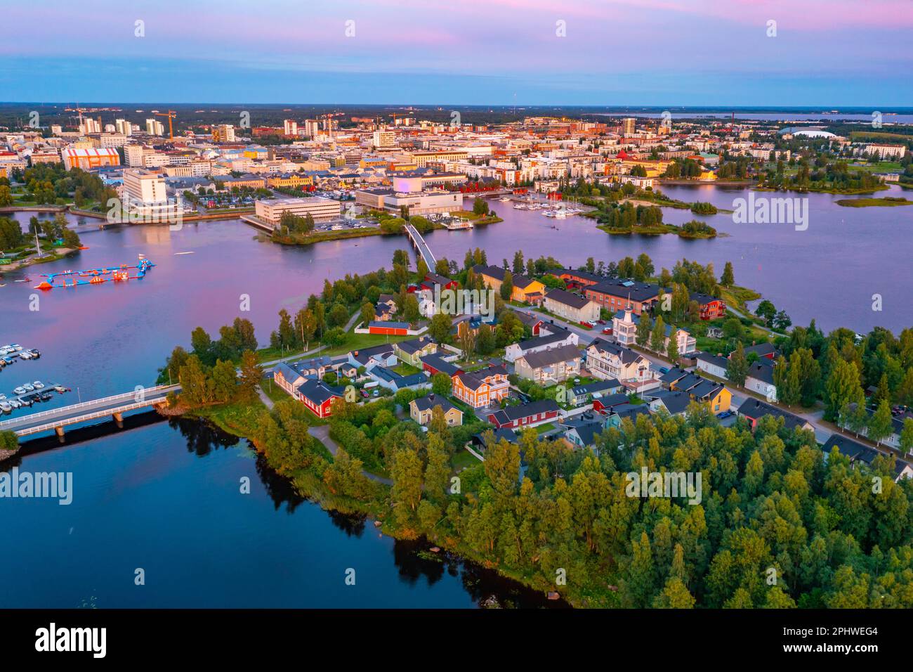 Sunset aerial view of residential buildings in Oulu, Finland Stock ...