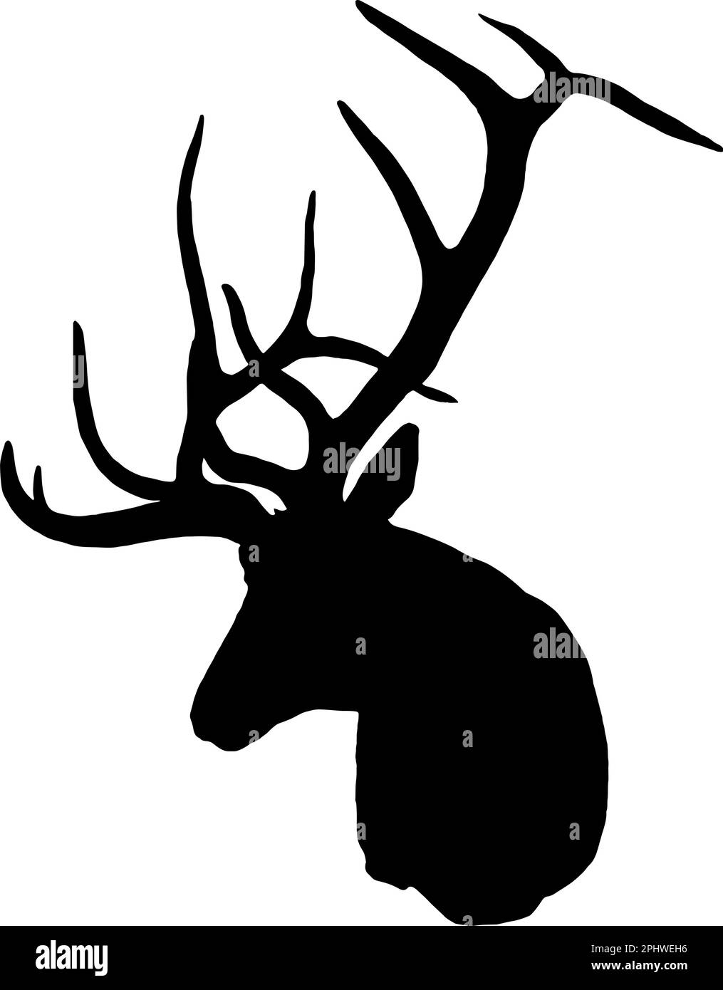 Deer Buck With Large Antlers Silhouette In Black Stock Vector Image And Art Alamy