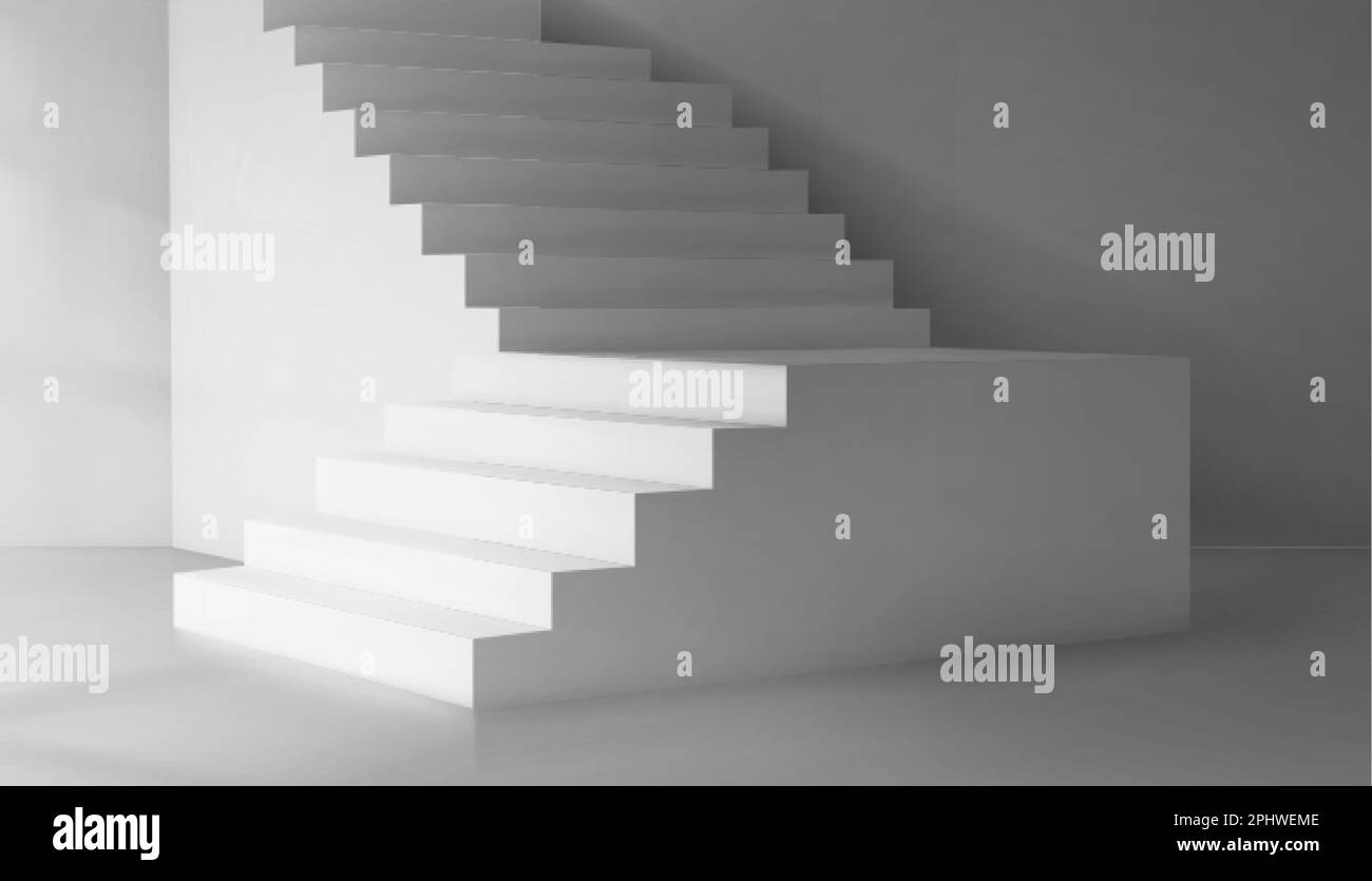 Realistic white staircase mockup, interior design element. Vector ...