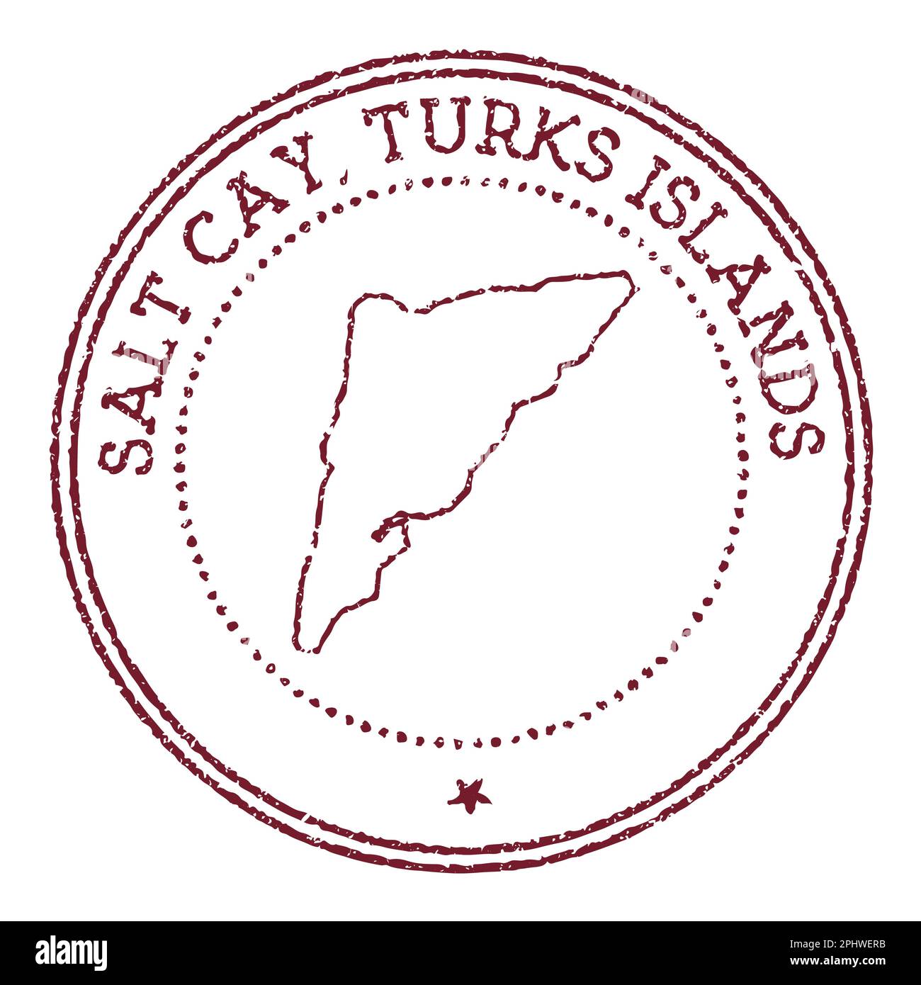 Salt Cay, Turks Islands round rubber stamp with island map. Vintage red ...