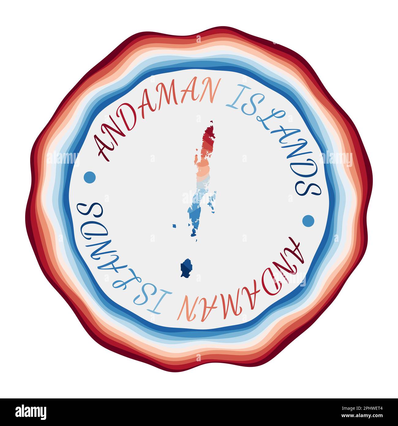 Andaman Islands badge. Map of the island with beautiful geometric waves ...