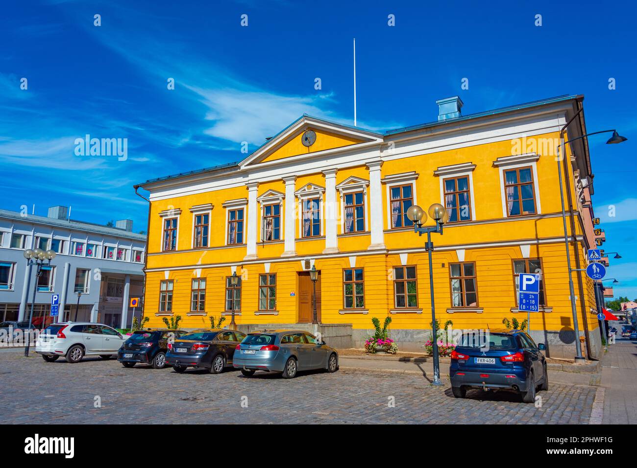 Yellow town hall in Finnish town Kokkola Stock Photo - Alamy