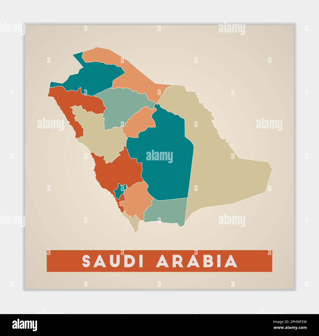 Saudi Arabia poster. Map of the country with colorful regions. Shape of ...
