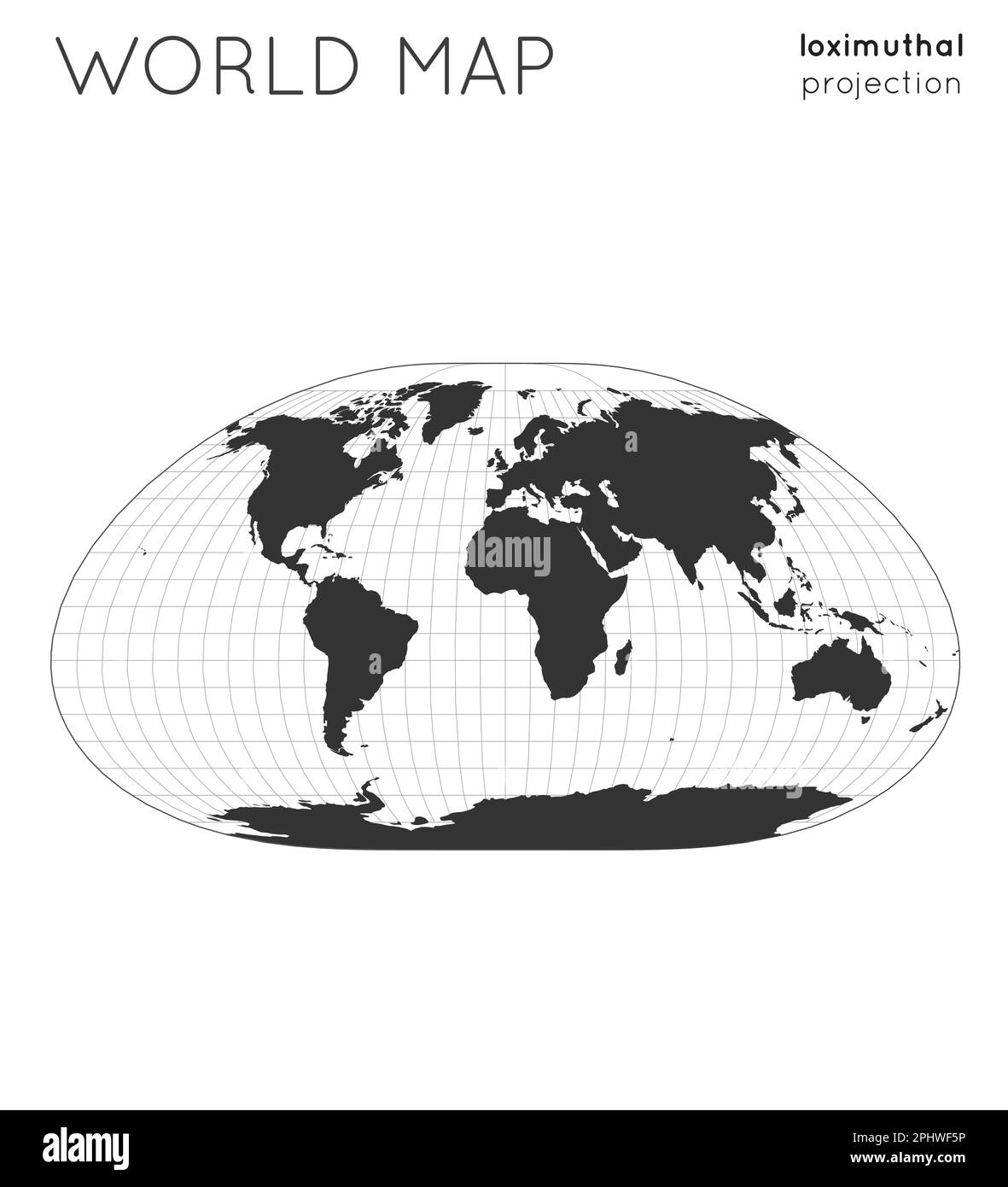 World map. Globe in loximuthal projection, with graticule lines style ...