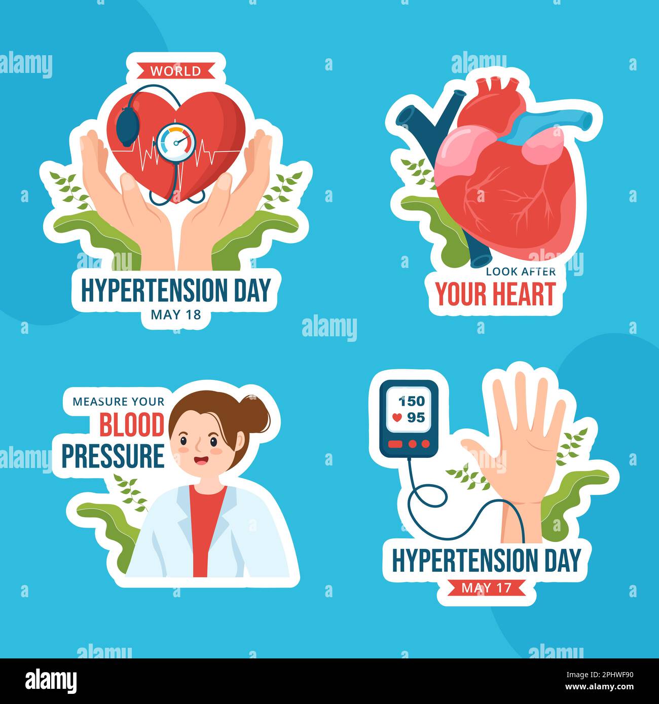 World Hypertension Day Label Flat Cartoon Hand Drawn Templates ...