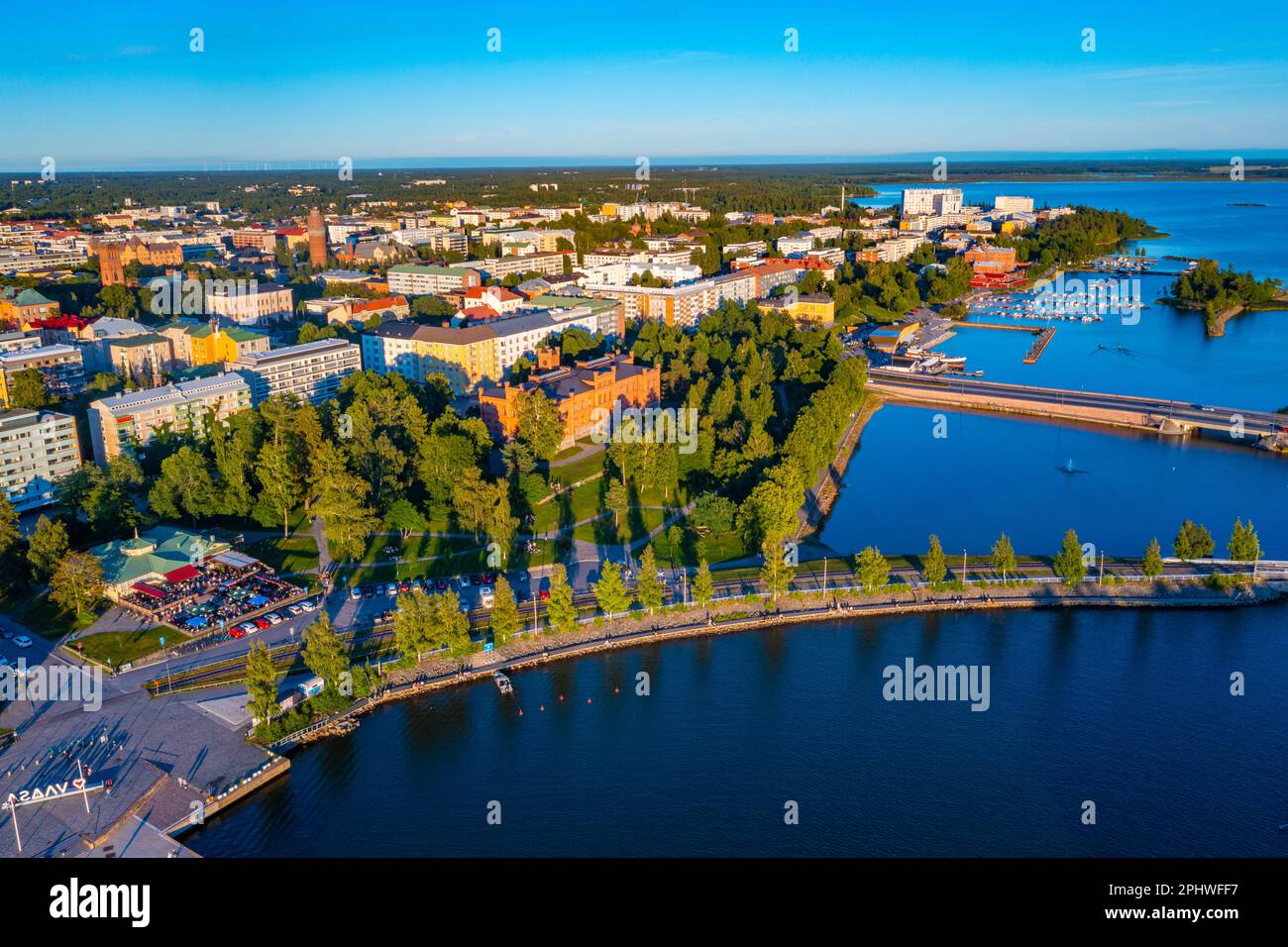 Sunset panorama view of center of Finnish town Vaasa Stock Photo - Alamy