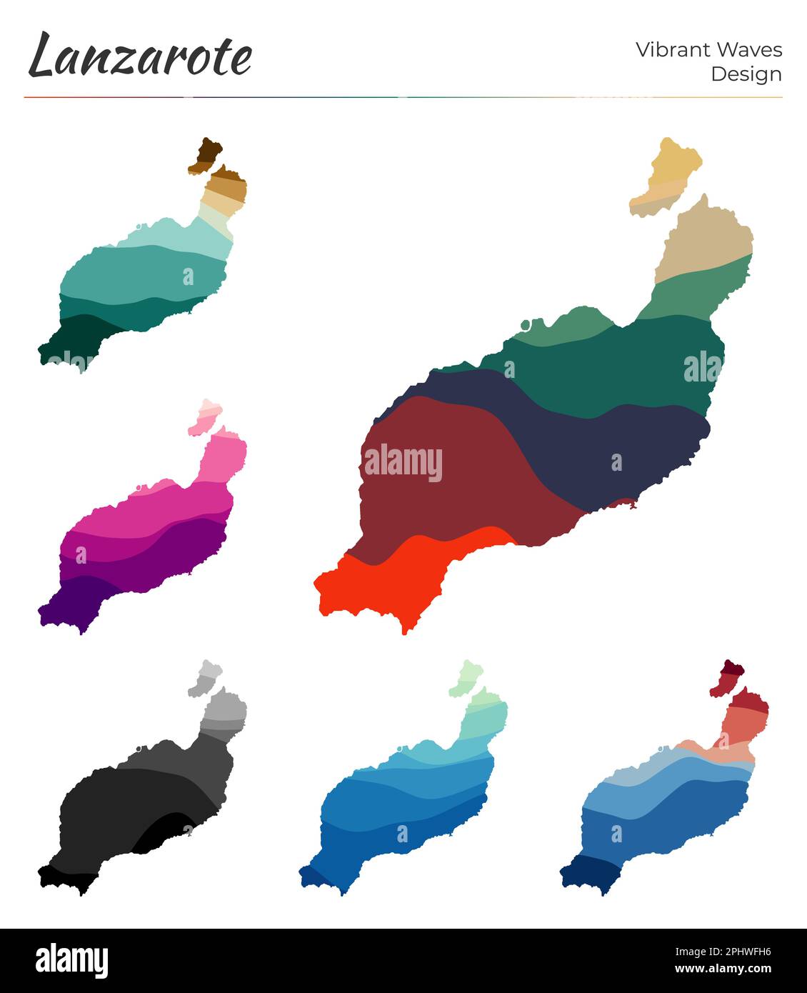 Set of vector maps of Lanzarote. Vibrant waves design. Bright map of ...