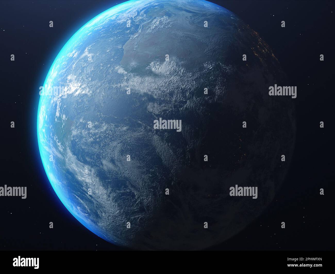 Planet earth in space haze. Lights of night cities of awakening cities ...