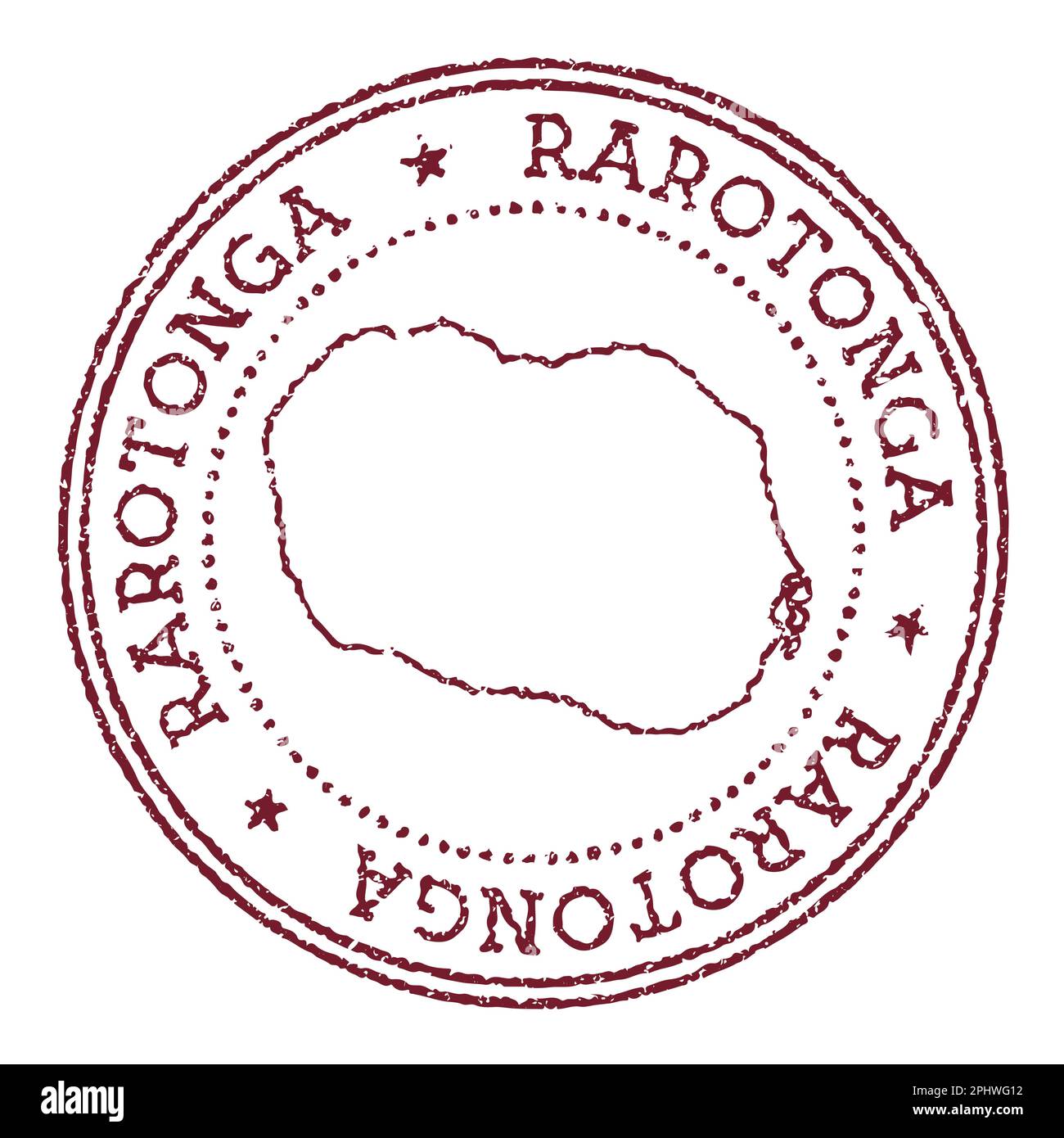Rarotonga round rubber stamp with island map. Vintage red passport ...