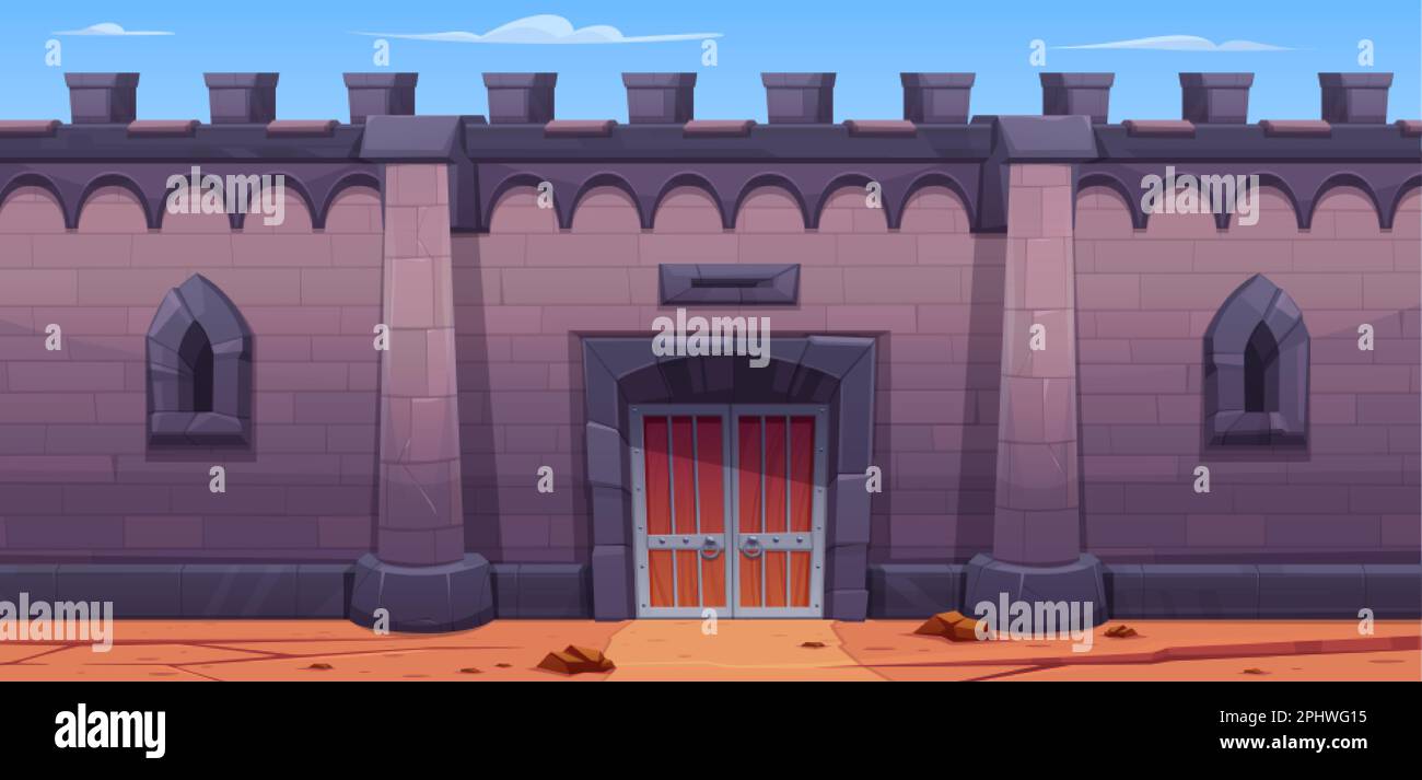 Medieval castle wall with gate vector background. Safe cartoon game ...