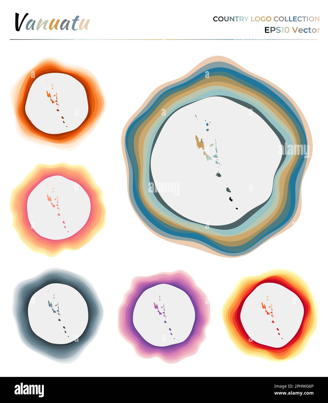 Vanuatu logo collection. Colorful badge of the country. Layers around ...