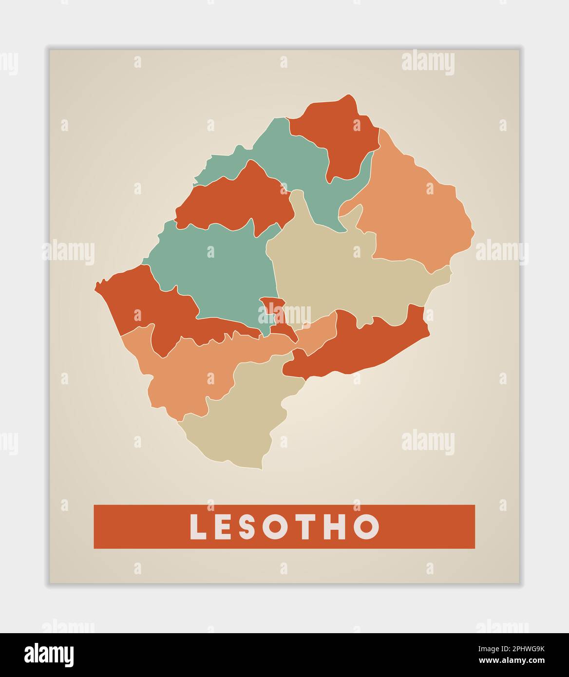 Lesotho poster. Map of the country with colorful regions. Shape of ...