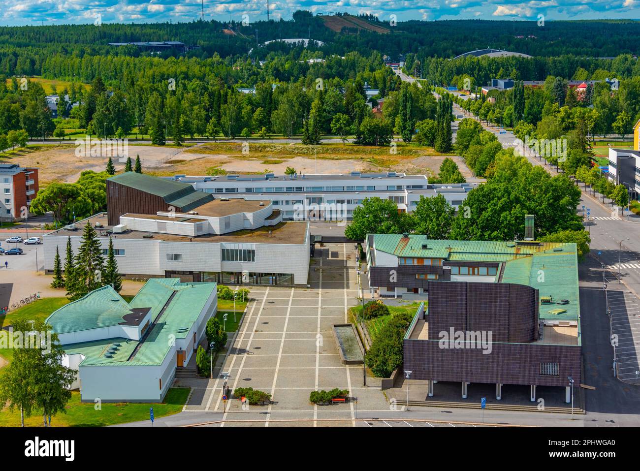 Complex of modern buildings by Alvar Aalto in Finnish town SeinГ¤joki ...