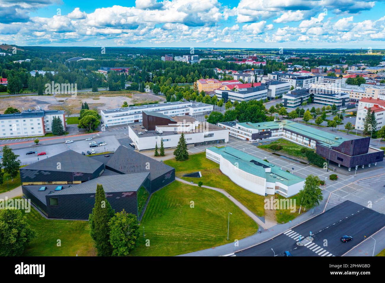 Complex of modern buildings by Alvar Aalto in Finnish town SeinГ¤joki ...