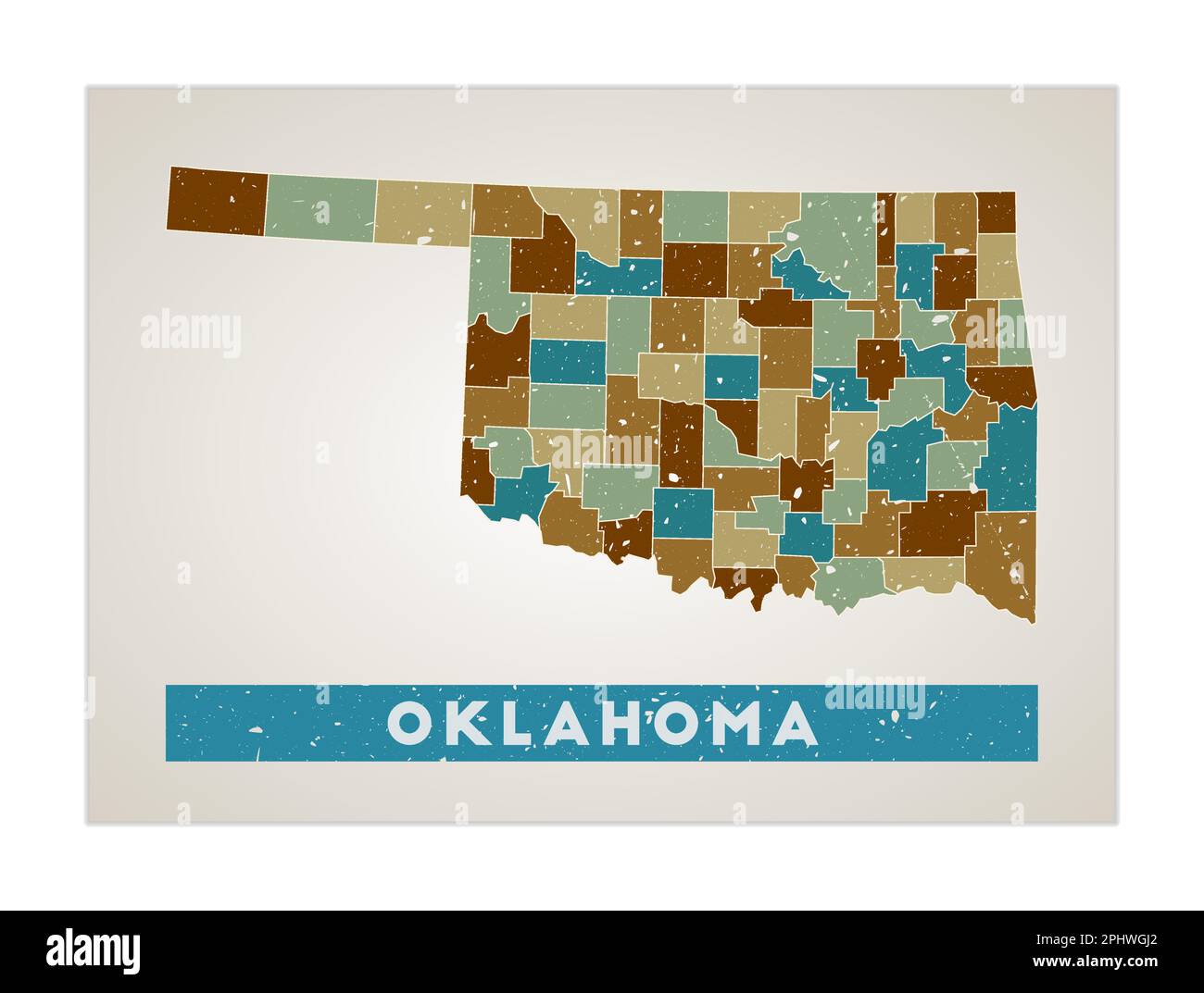 Oklahoma map. US state poster with regions. Old grunge texture. Shape ...