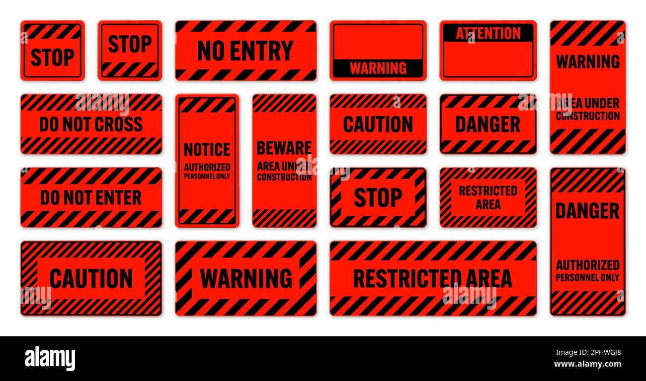 Various black and red warning signs with diagonal lines. Attention ...