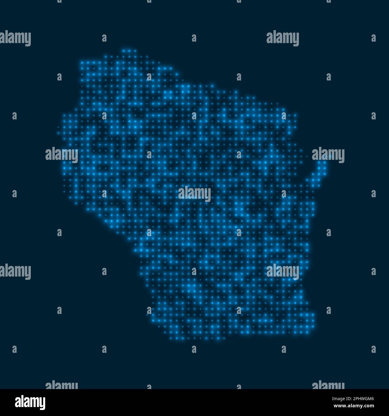 Wisconsin dotted glowing map. Shape of the US state with blue bright ...
