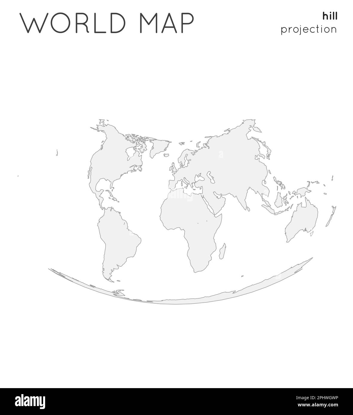 World map. Globe in hill projection, plain style. Outline vector ...